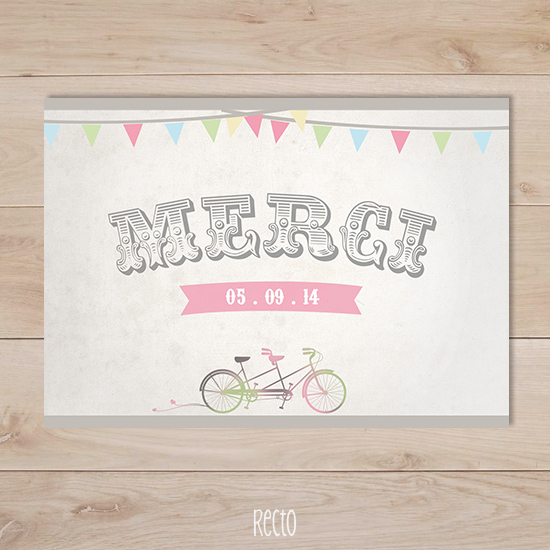 remerciement-mariage-vintage-tandem-recto | Sweet Paper
